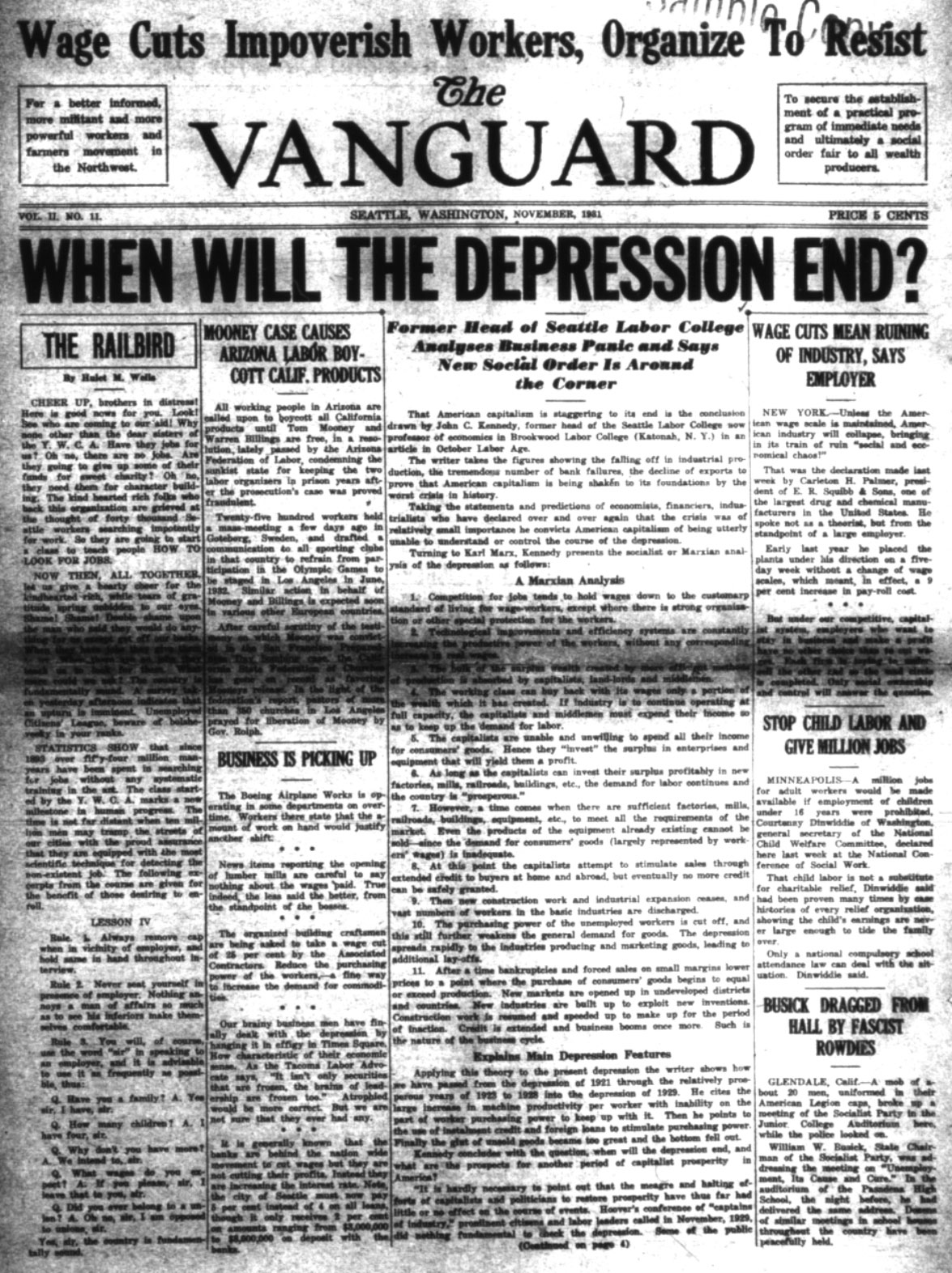 Vanguard Unemployed Citizen newspaper Seattle 1930 1933